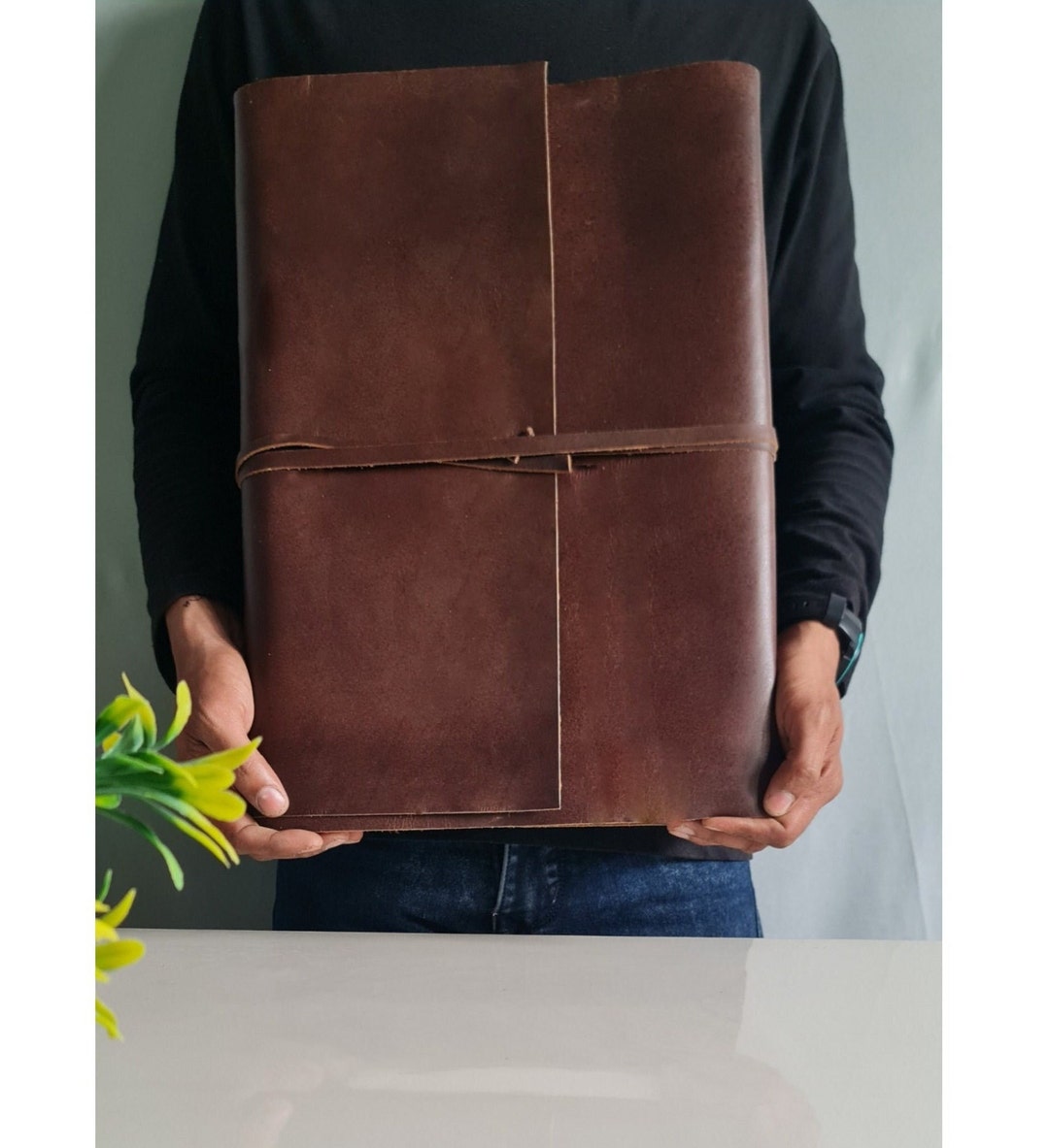 Personalized A3 Extra Large Leather Wedding Journal • Custom Guest Book ...
