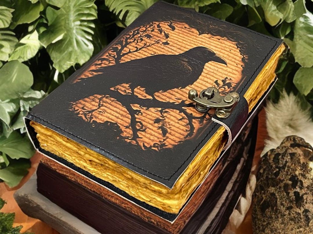 Raven Leather Grimoire – 400‑page Spellbook Journal With Brass Buckle ...