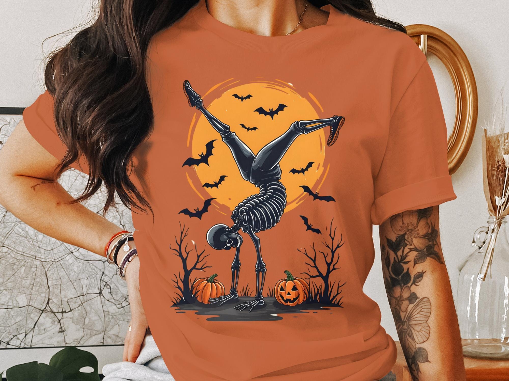 SVG & PNG Bundle Halloween Skeleton Handstand, Gymnastics Halloween ...