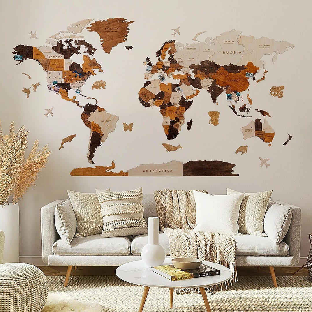 HYPERI layered wooden detailed world map mural as a gift for your child ...