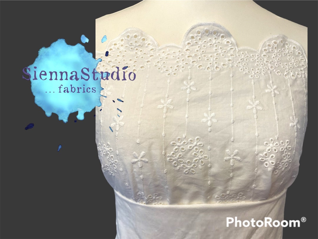 White Broderie Anglaise Sewing Fabric, by the Metre, Delicate Geometric ...