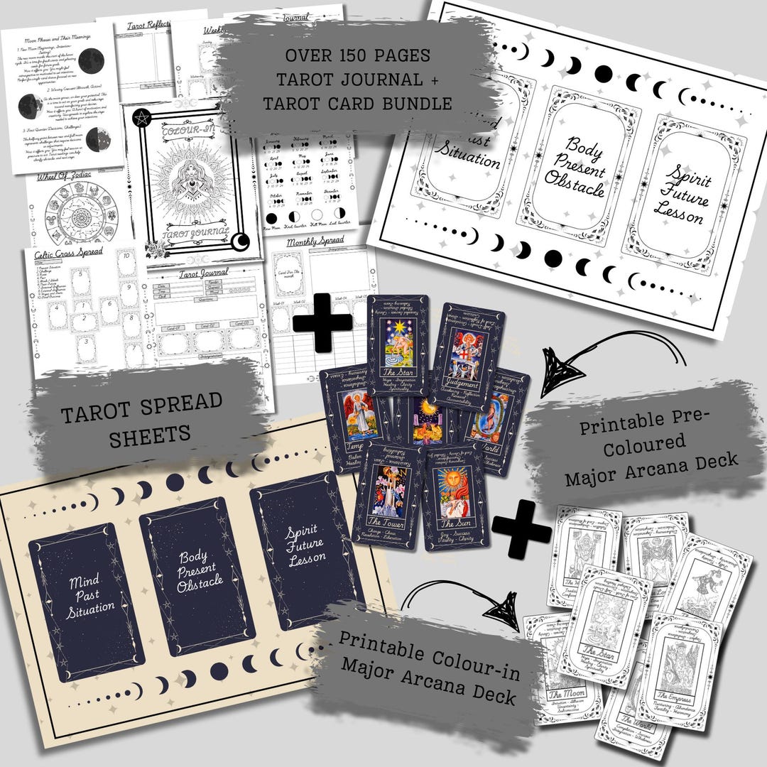Printable Major Arcana Tarot Deck & Colour-in Tarot Journal Bundle ...