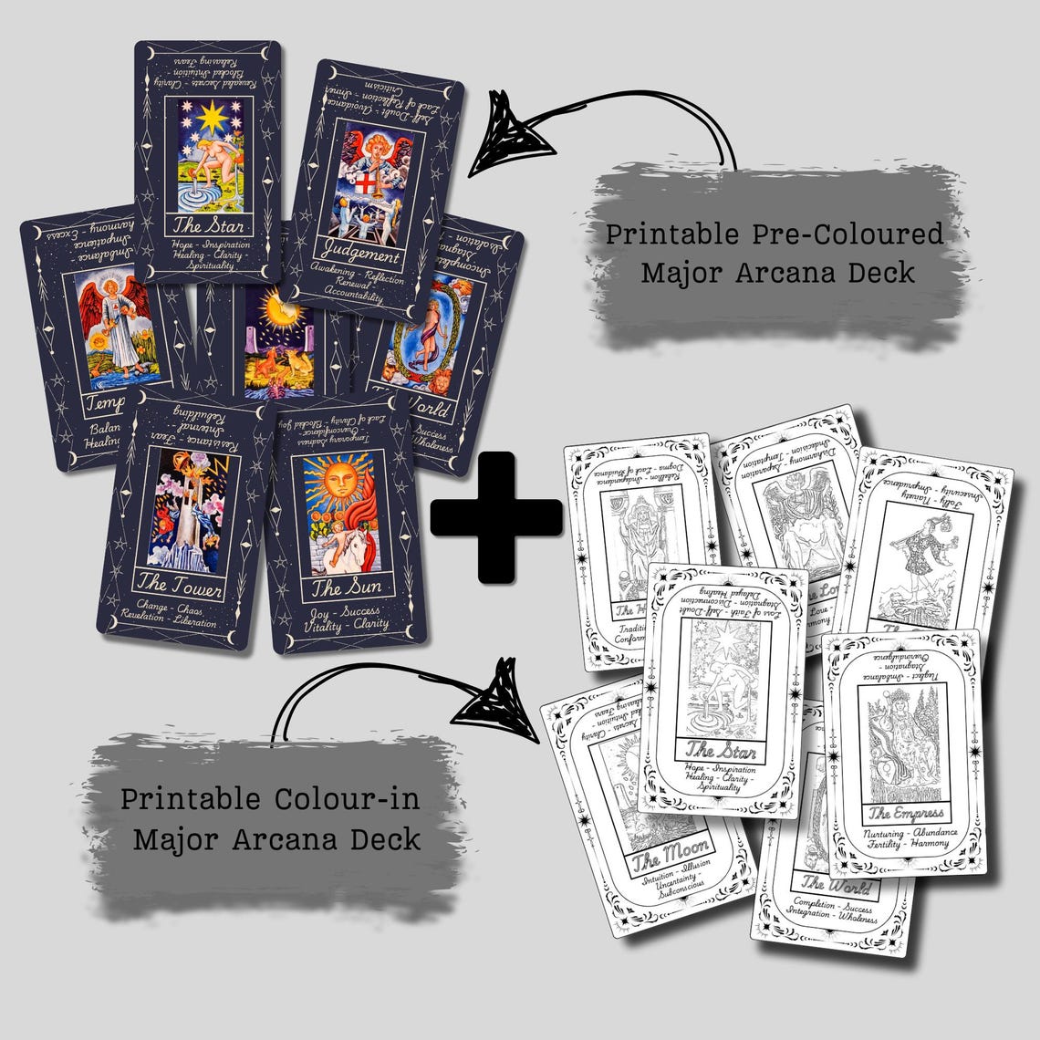 Printable Major Arcana Tarot Deck & Colour-in Tarot Journal Bundle ...