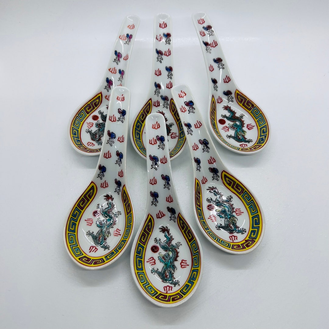 Vintage Chinese Porcelain Soup Spoons Noodle Soup Spoon Chinese Ceramic ...