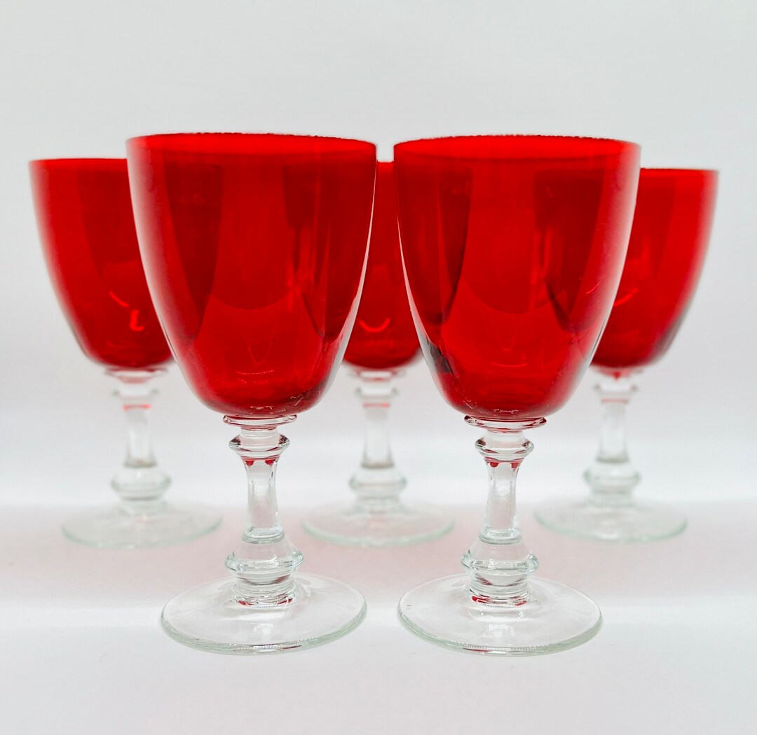 Charming Vintage Ruby Red Small Wine Glass Set Perfect for Entertaining ...
