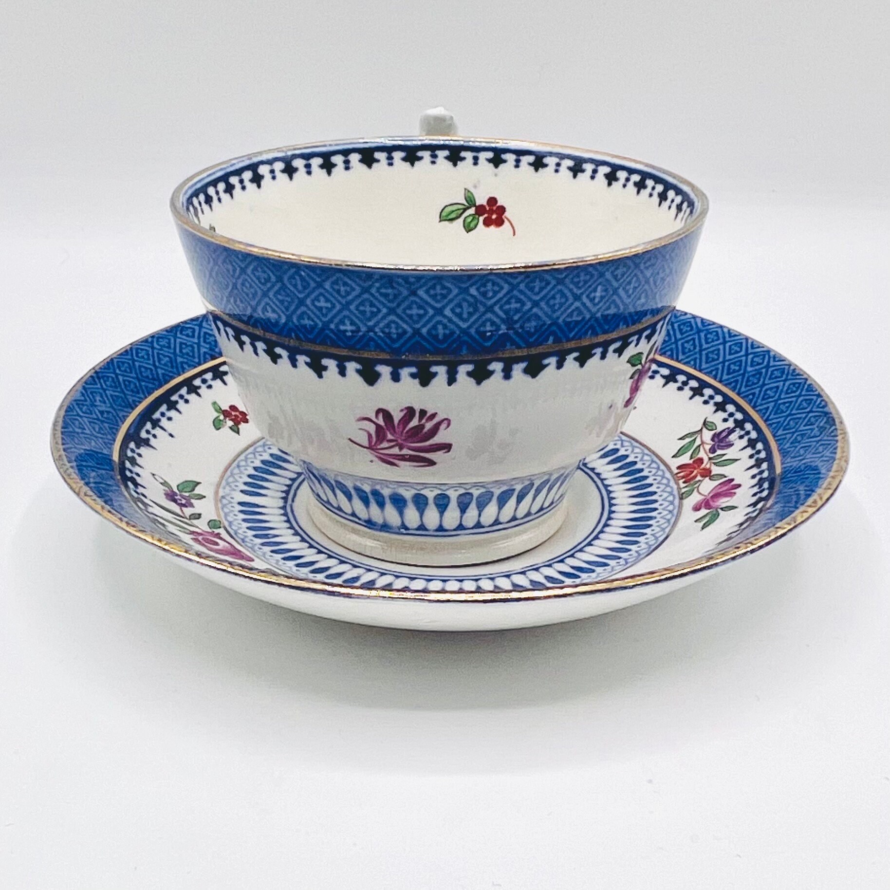Antique Booths China Cup and Saucer: Blue Lowestoft Floral, 1906+ - Etsy