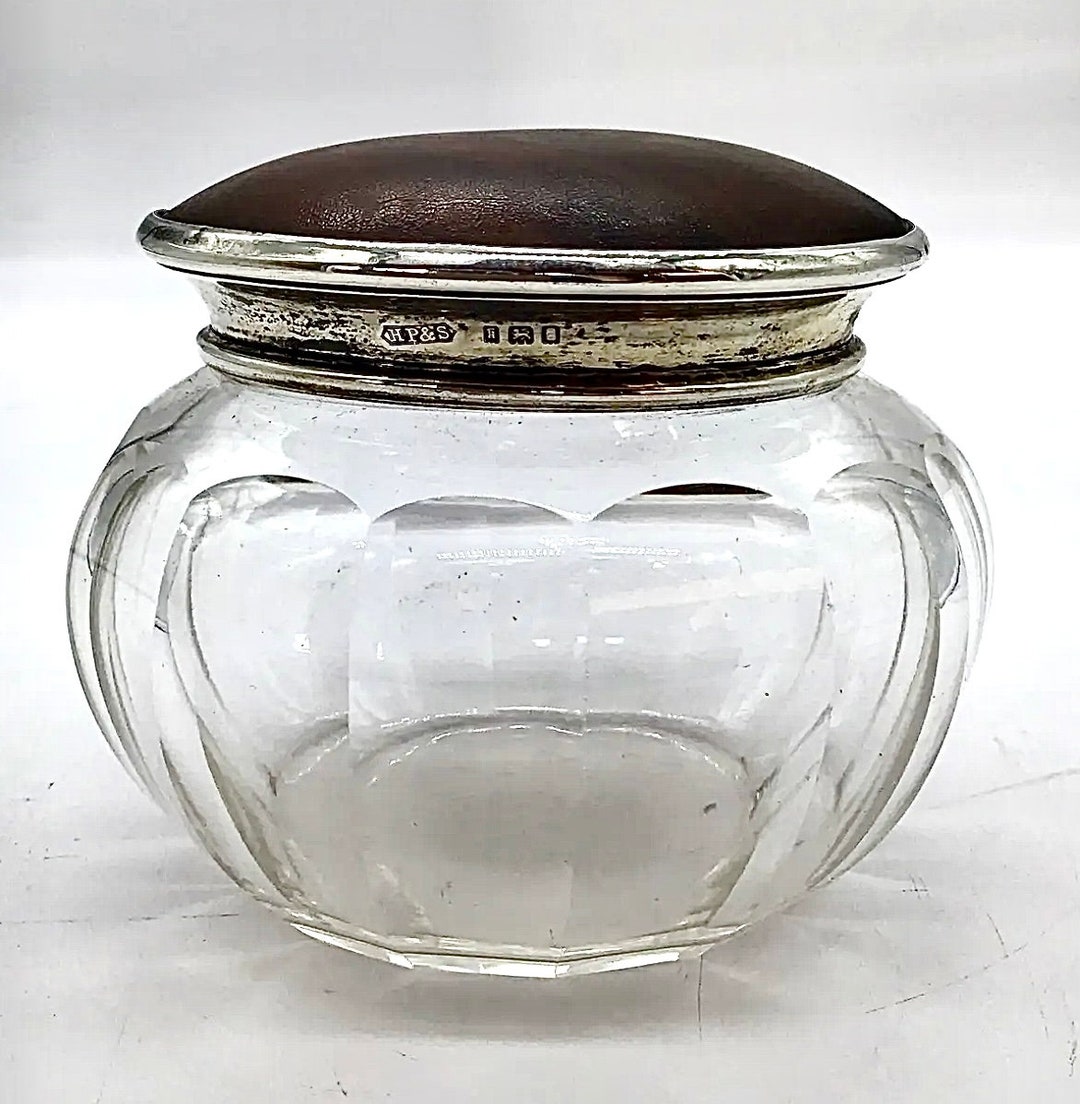 Antique Silver Rim Glass Dressing Table Pot, Faux Tortoiseshell Lid HP ...