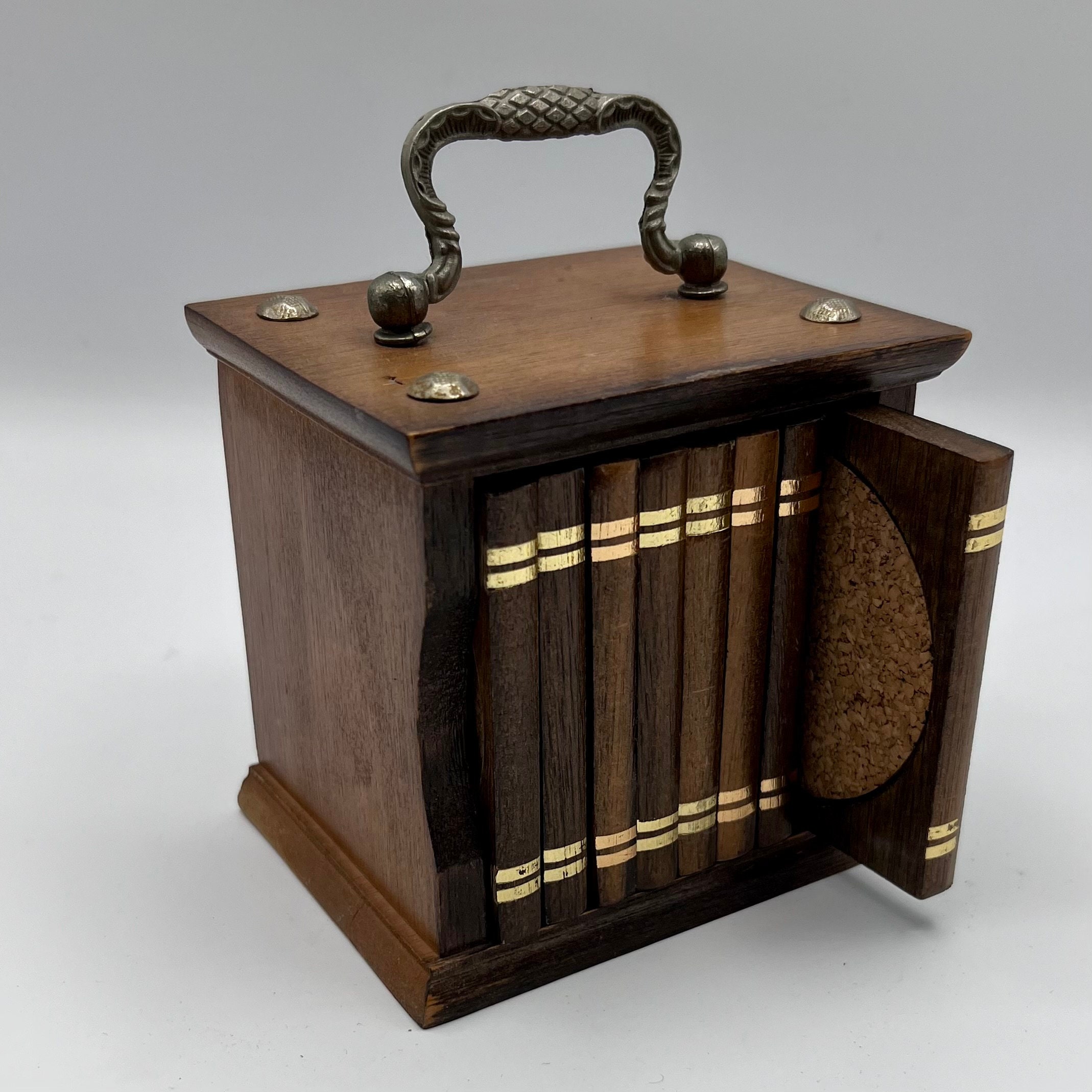 Vintage Wood Bookcase Coasters, 8 Wood & Cork Coasters in Bookshelf ...