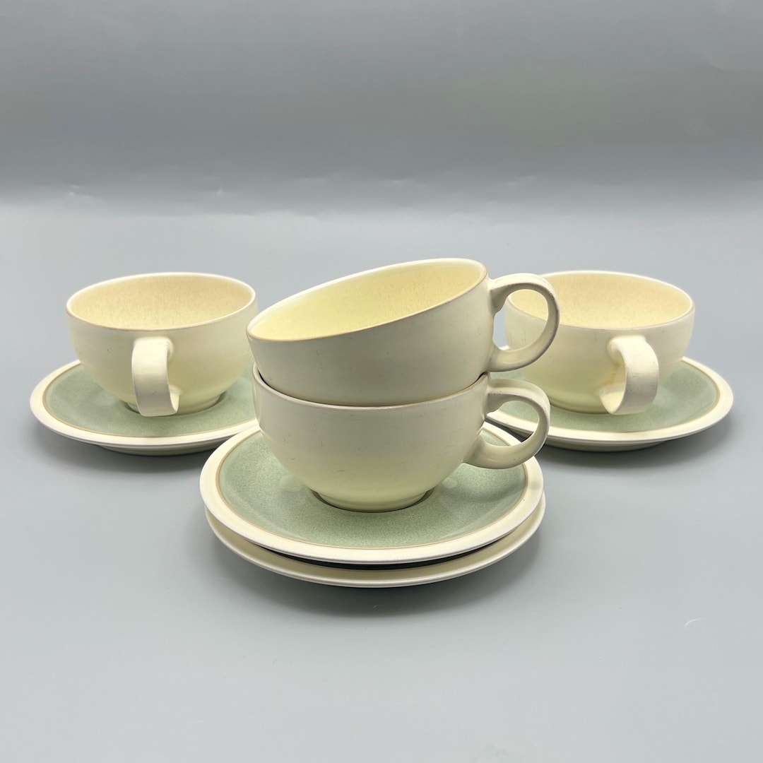 Vintage Denby Pottery Cup and Saucer, Teaset, Set of 4 - Etsy