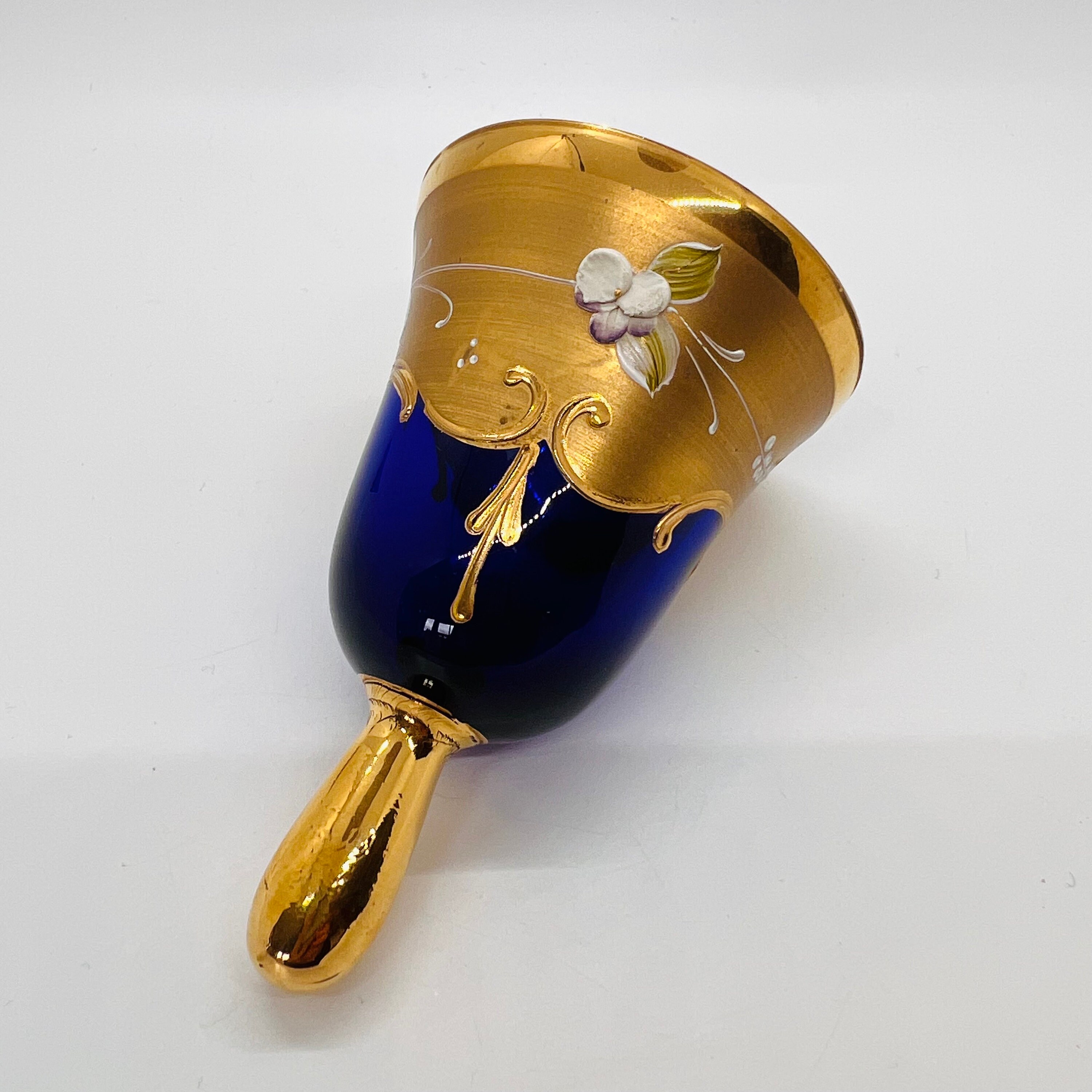 BOHEMIAN GLASS BELL, Murano Style Salvadori Tre Fuochi Enamel Flower ...