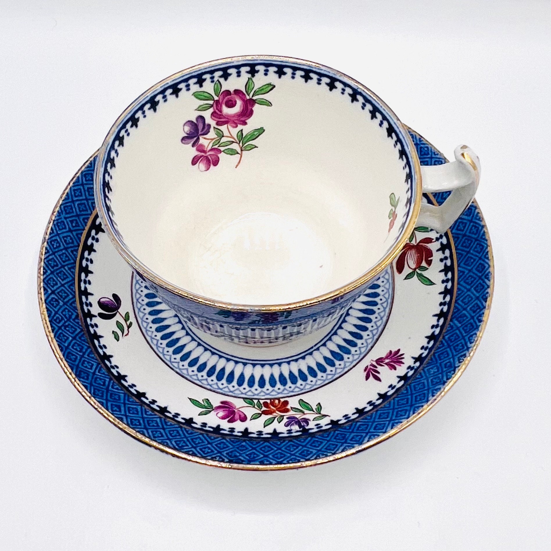 Antique Booths China Cup and Saucer: Blue Lowestoft Floral, 1906+ - Etsy