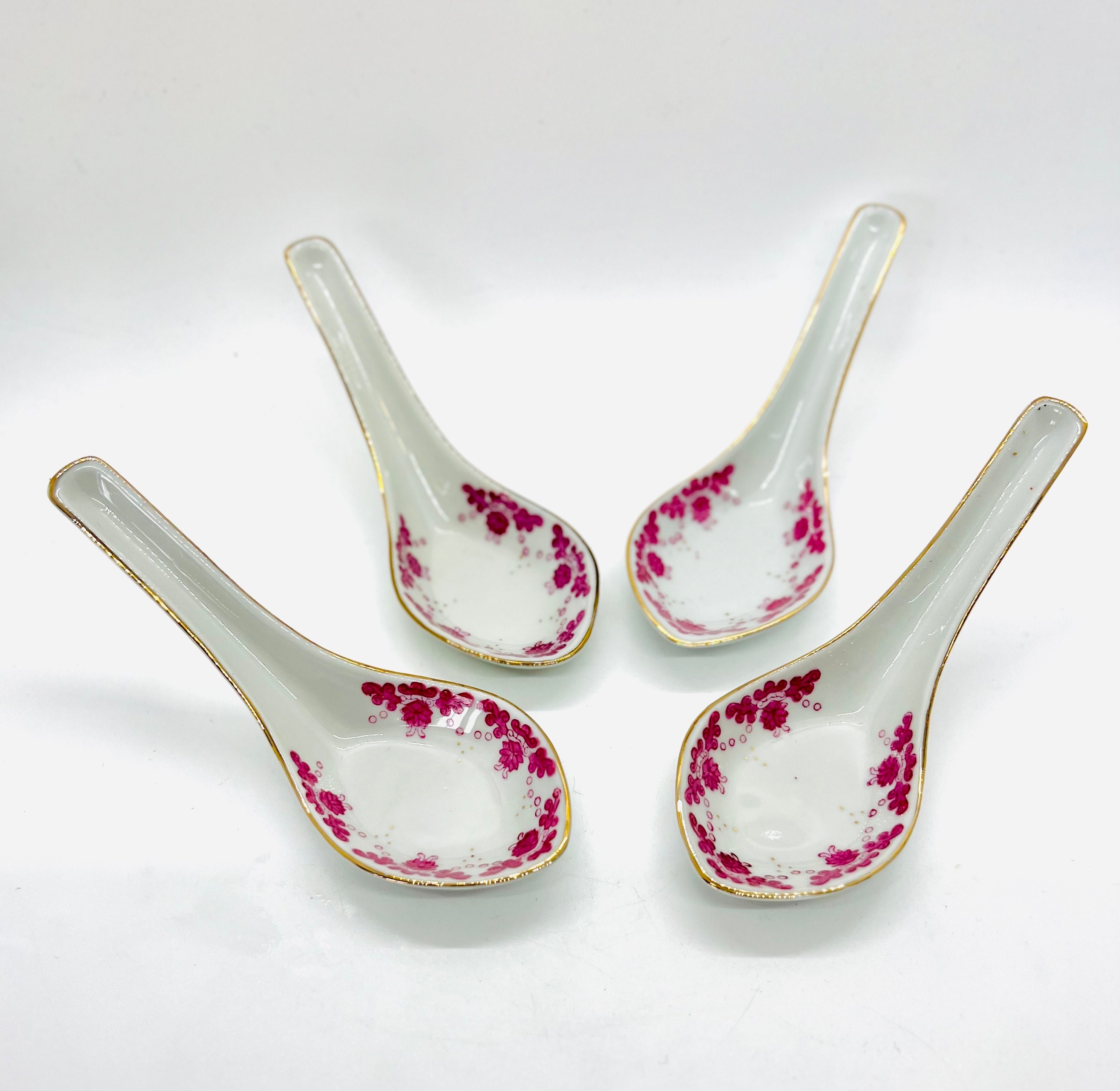 Vintage Chinese Porcelain Soup Spoons: Gilded Floral Set of 2 - Etsy