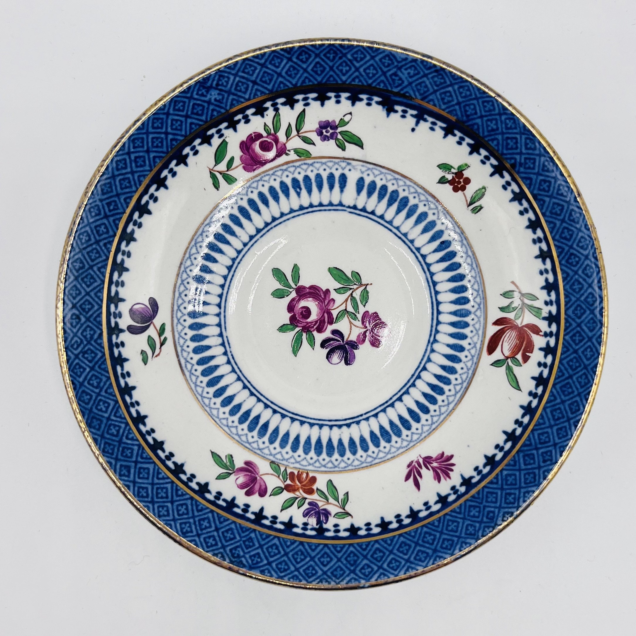 Antique Booths China Cup and Saucer: Blue Lowestoft Floral, 1906+ - Etsy