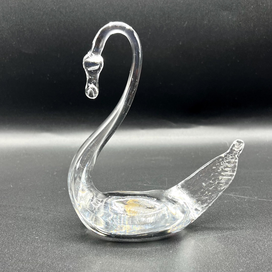 Vintage Handblown Glass Swan, Decorative Clear Glass Animal Figurine ...