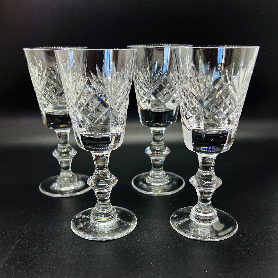 Vintage Cut Crystal Cordial Glasses, Small Sherry Glasses, Crosshatched ...