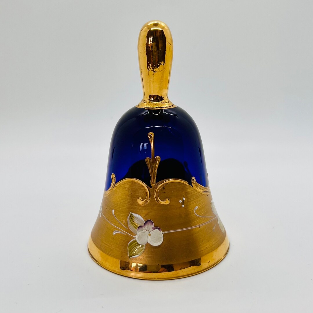 BOHEMIAN GLASS BELL, Murano Style Salvadori Tre Fuochi Enamel Flower ...