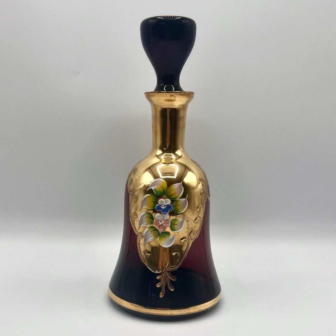 BOHEMIAN GLASS DECANTER | Small Murano Tre Fuochi Dark Amethyst Glass ...