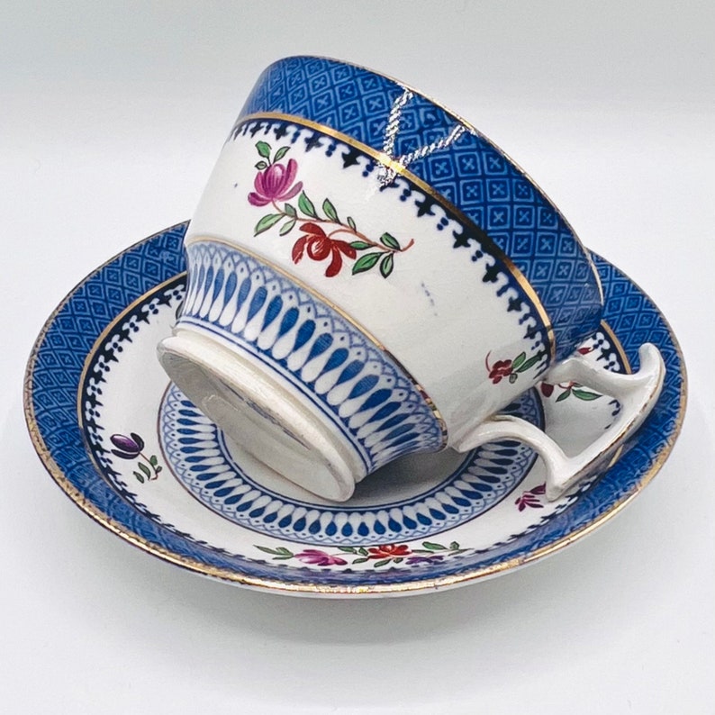 Antique Booths China Cup and Saucer: Blue Lowestoft Floral, 1906+ - Etsy
