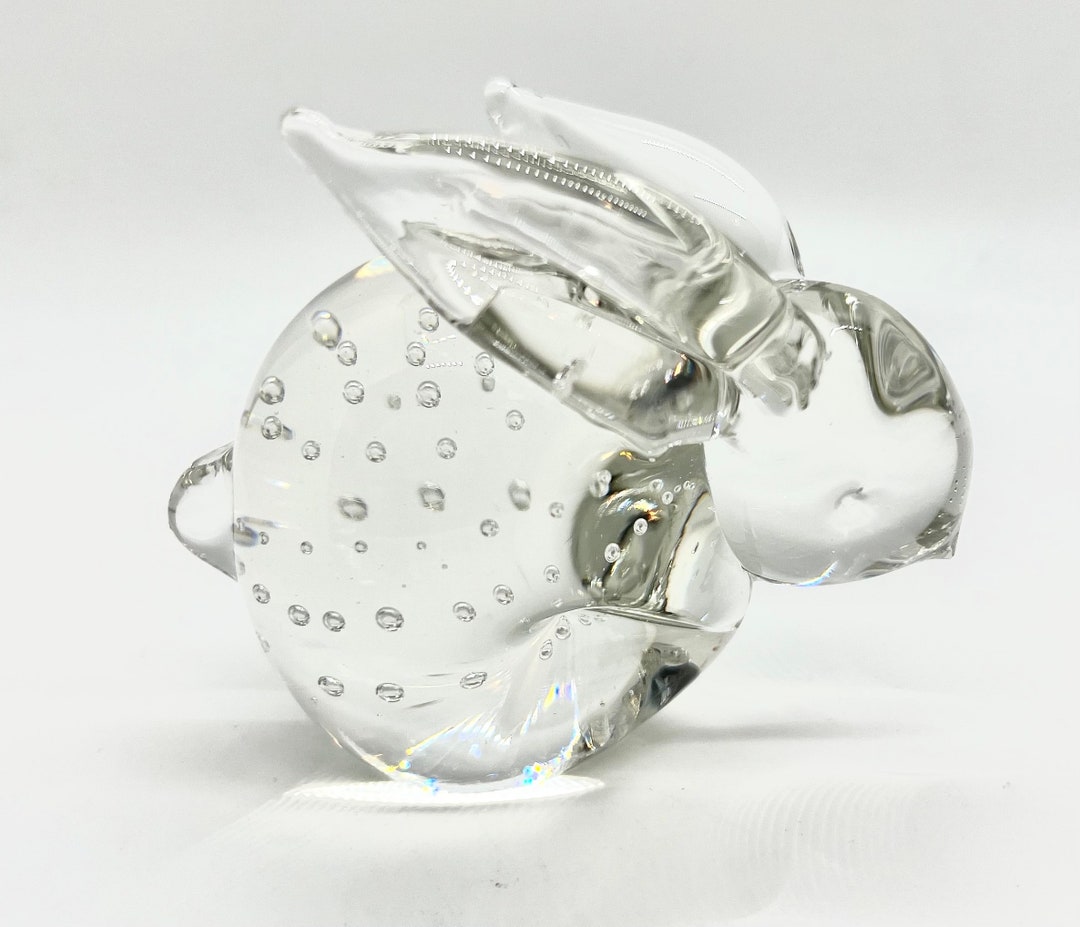 Glass Paperweight Rabbit | Vintage Glass Paperweight | Clear Glass ...