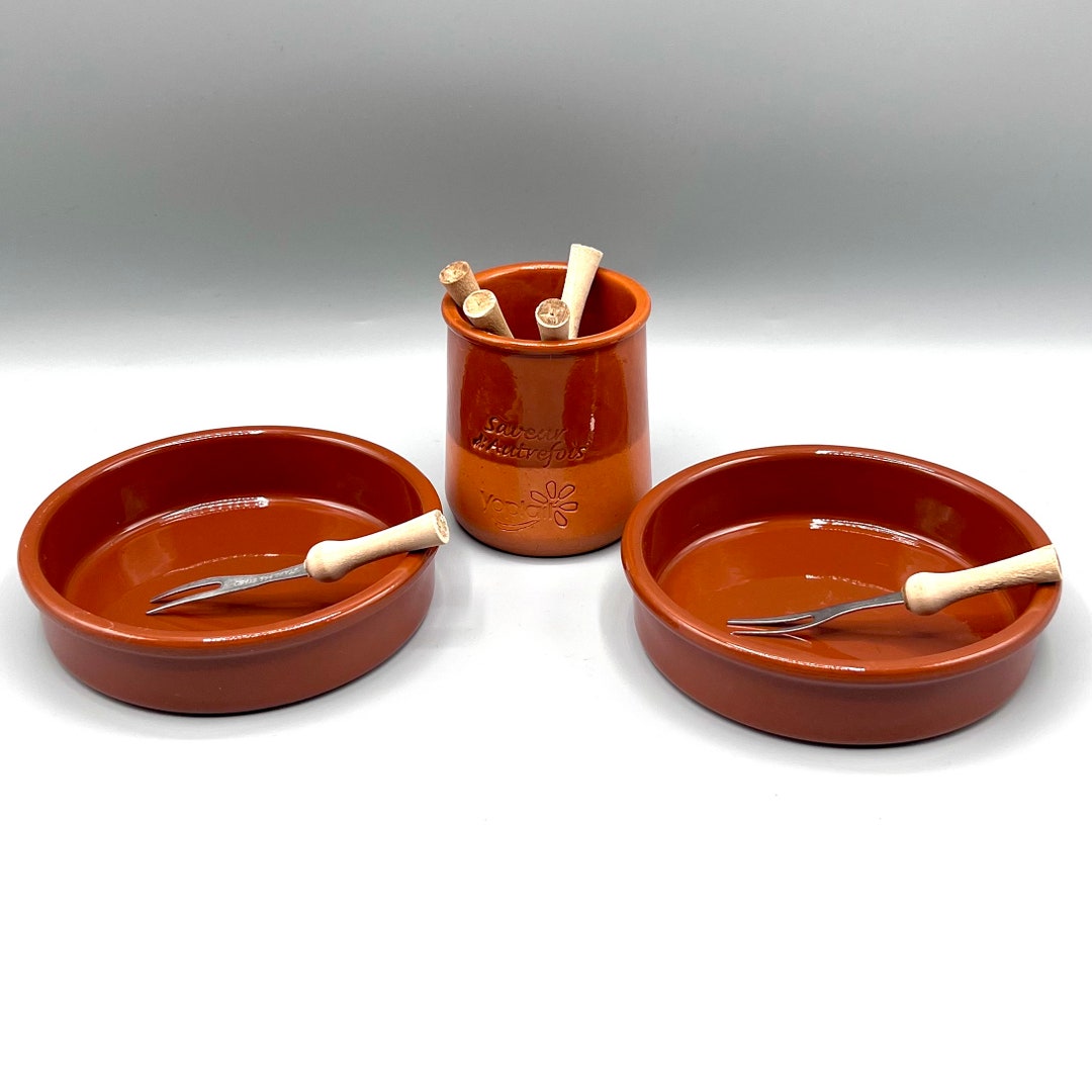 Terracotta Olive Tapas Bowls, Cermic Terracotta Serving Dishes & Forks ...