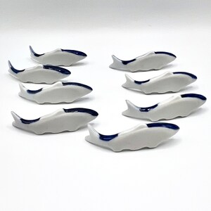 BLUE AND WHITE Porcelain Chop Stick Rest, 8 Koi Fish Chop Stick Spoon ...