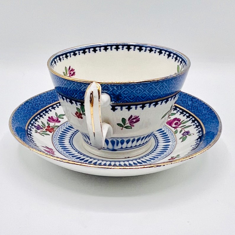 Antique Booths China Cup and Saucer: Blue Lowestoft Floral, 1906+ - Etsy