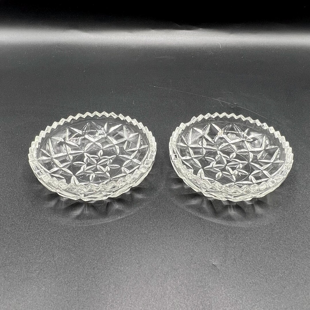 Vintage Cut Glass Dishes, a Pair of Round Shaped Pressed Glass Trinket ...
