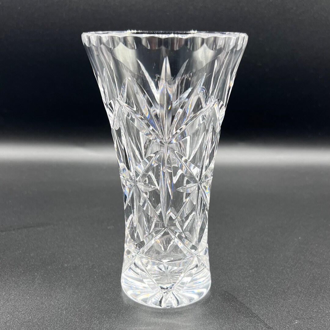 Vintage Lead Crystal Trumpet Vase, Star Cut Base, Cut Crystal Table ...