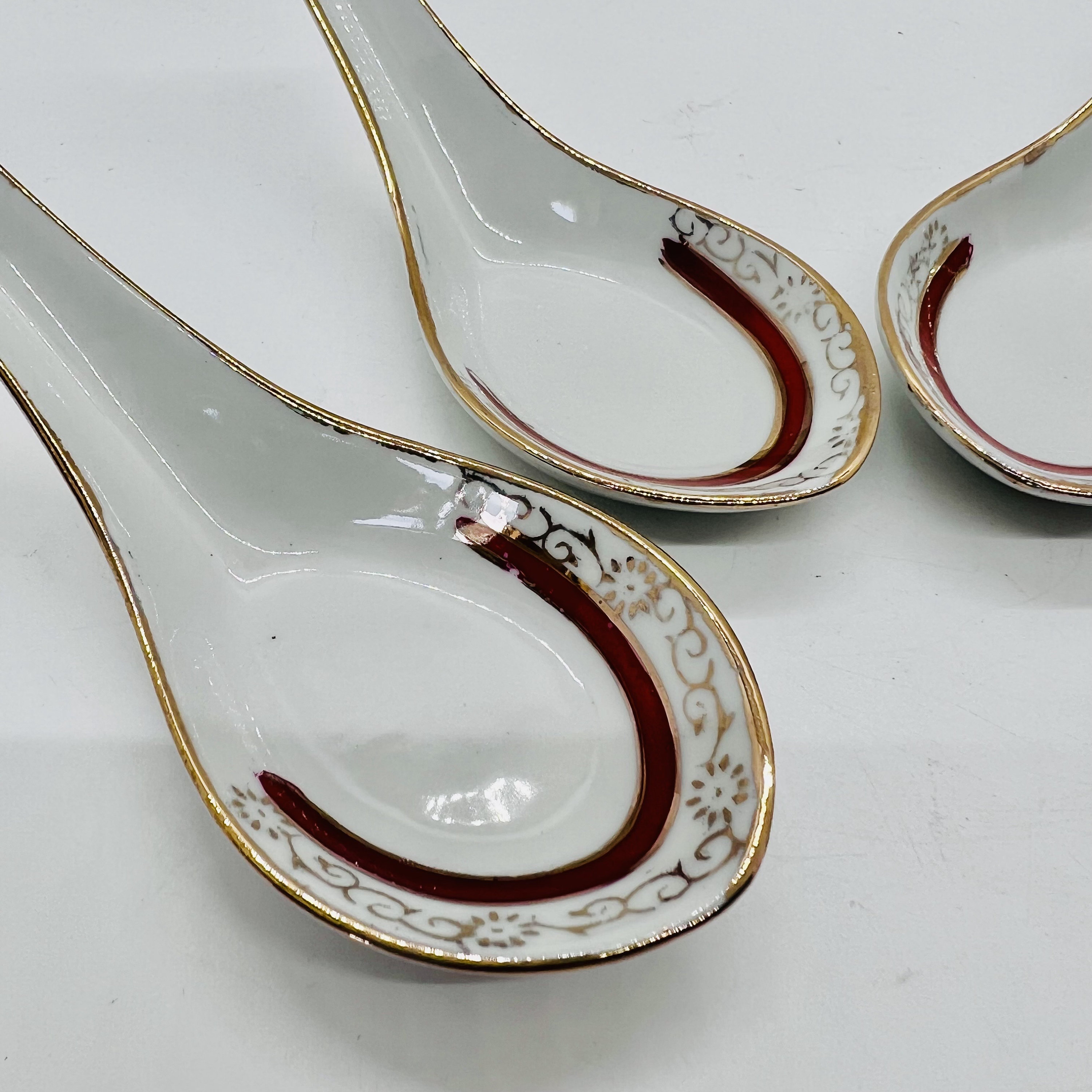 Vintage Chinese Porcelain Soup Spoons: Gilded Floral Noodle Spoons - Etsy