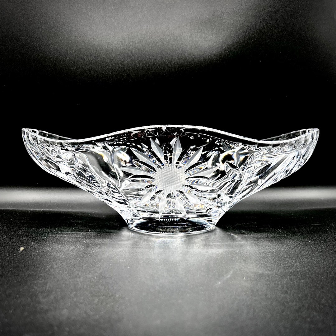 Vintage Lead Crystal Bowl: Sunflower Cut, Boat-shaped Centerpiece - Etsy