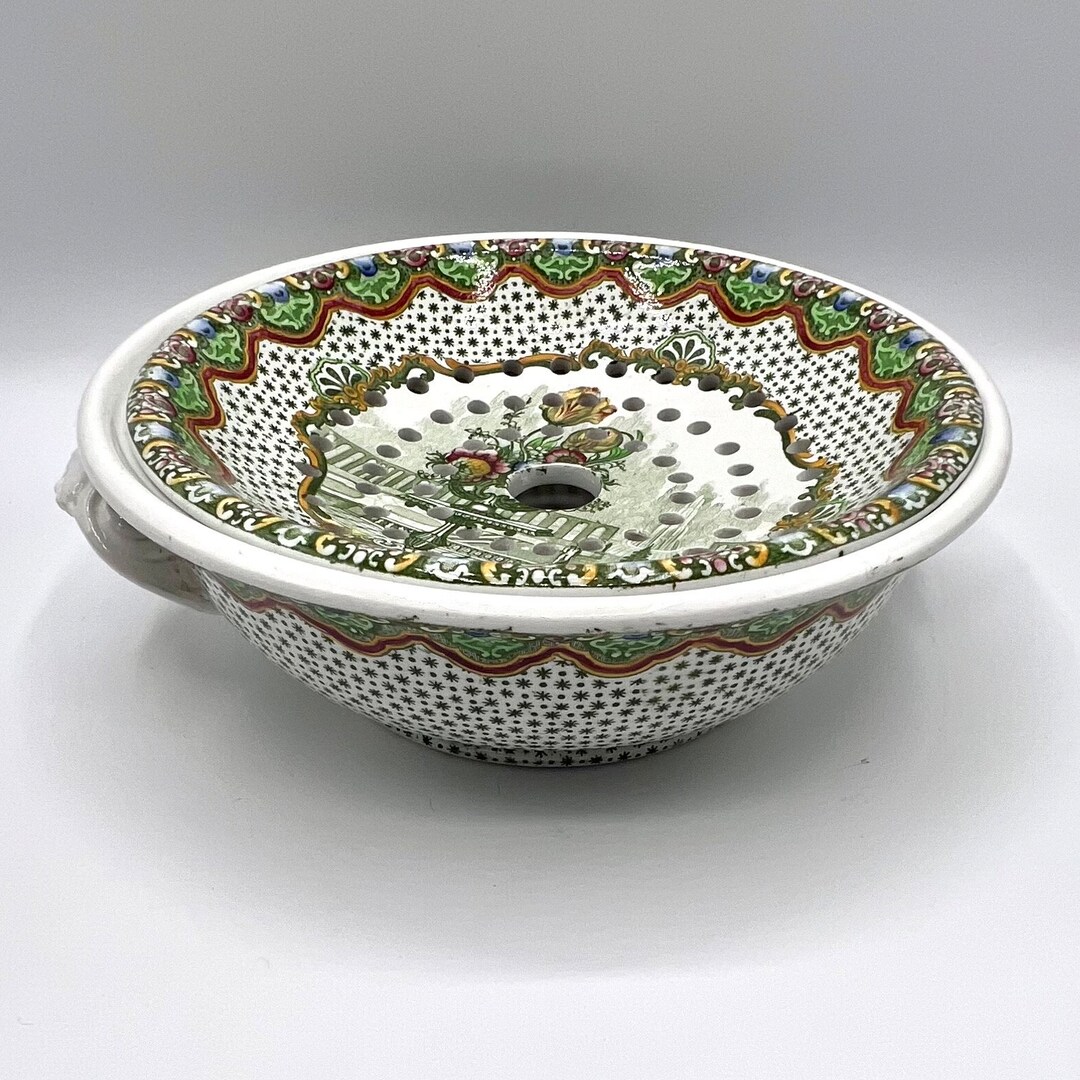 Antique Copeland Spode Strawberry Bowl: Jade Green Transferware ...