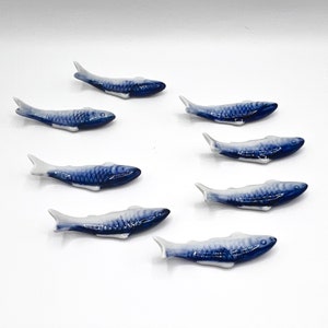 BLUE AND WHITE Porcelain Chop Stick Rest, 8 Koi Fish Chop Stick Spoon ...