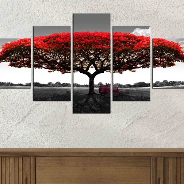 Red Tree Painting - Etsy