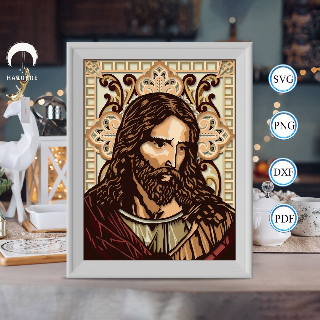 Jesus Shadow Box Svg, Jesus Paper Cut Light Box, Shadow Box Template ...