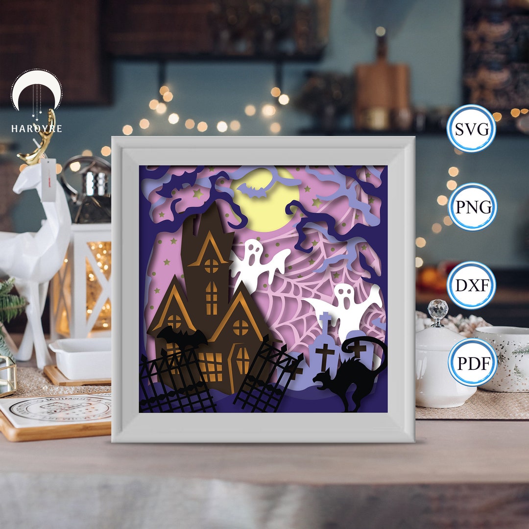 Halloween Shadow Box Svg, Halloween Paper Cut Light Box, Shadow Box ...