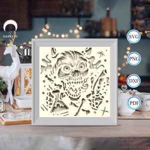 Spooky Skull Shadow Box Svg, Halloween Paper Cut Light Box, Shadow Box ...