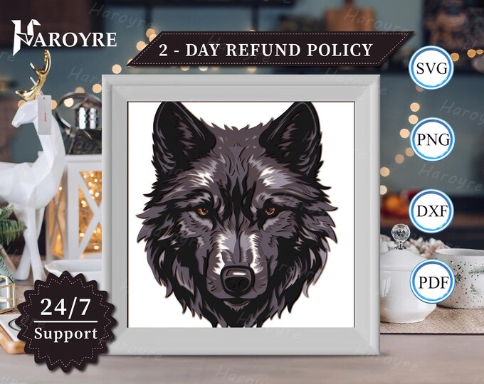 3D Wolf Shadow Box Templates, Wolves Svg Layered for Cardstock ...