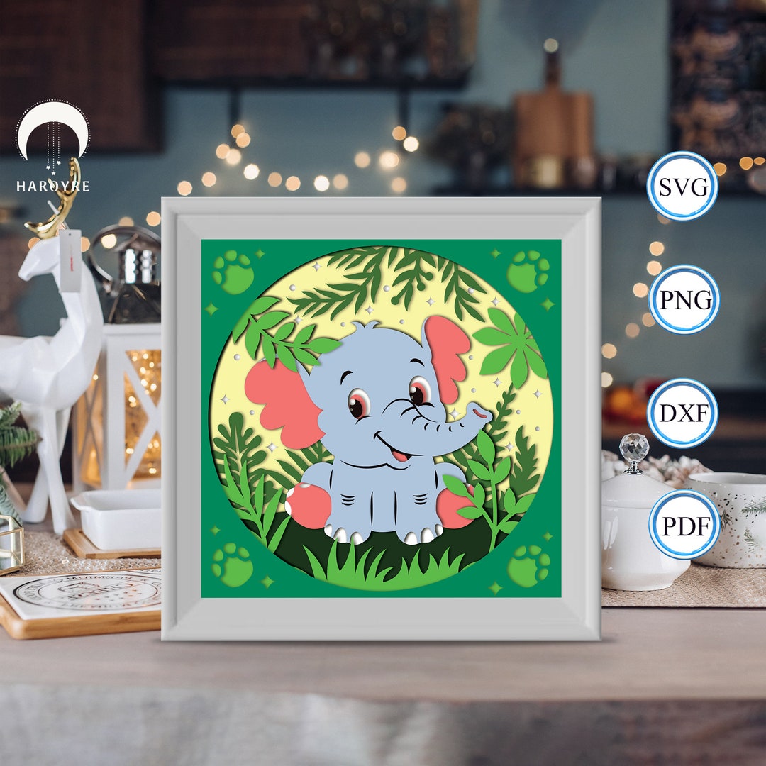 Elephant Shadow Box Svg, Elephant Paper Cut Light Box, Shadow Box ...
