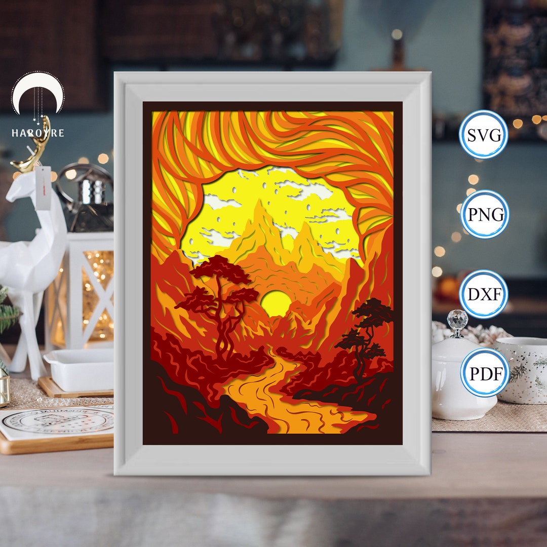 Valley Shadow Box Svg, Valley Paper Cut Light Box, Shadow Box Template ...