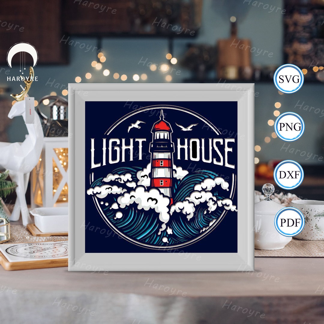 Lighthouse Shadow Box Svg, Lighthouse Paper Cut Light Box, Shadow Box ...