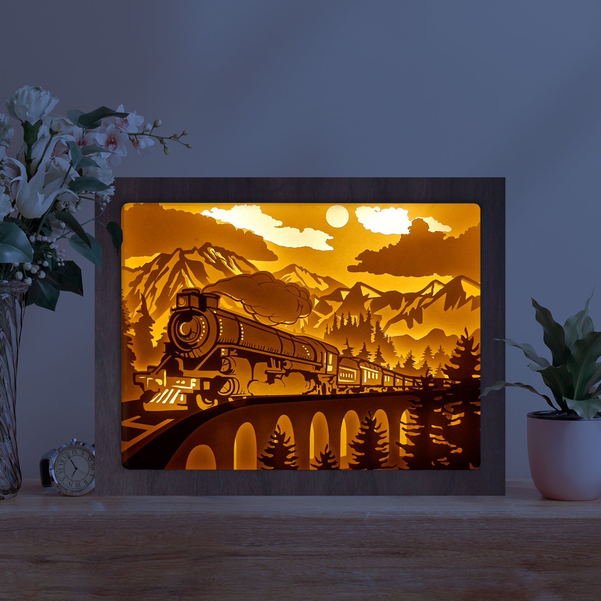 Old Train 1 Shadow Box Svg Sunset Paper Cut Light Box Shadow - Etsy ...