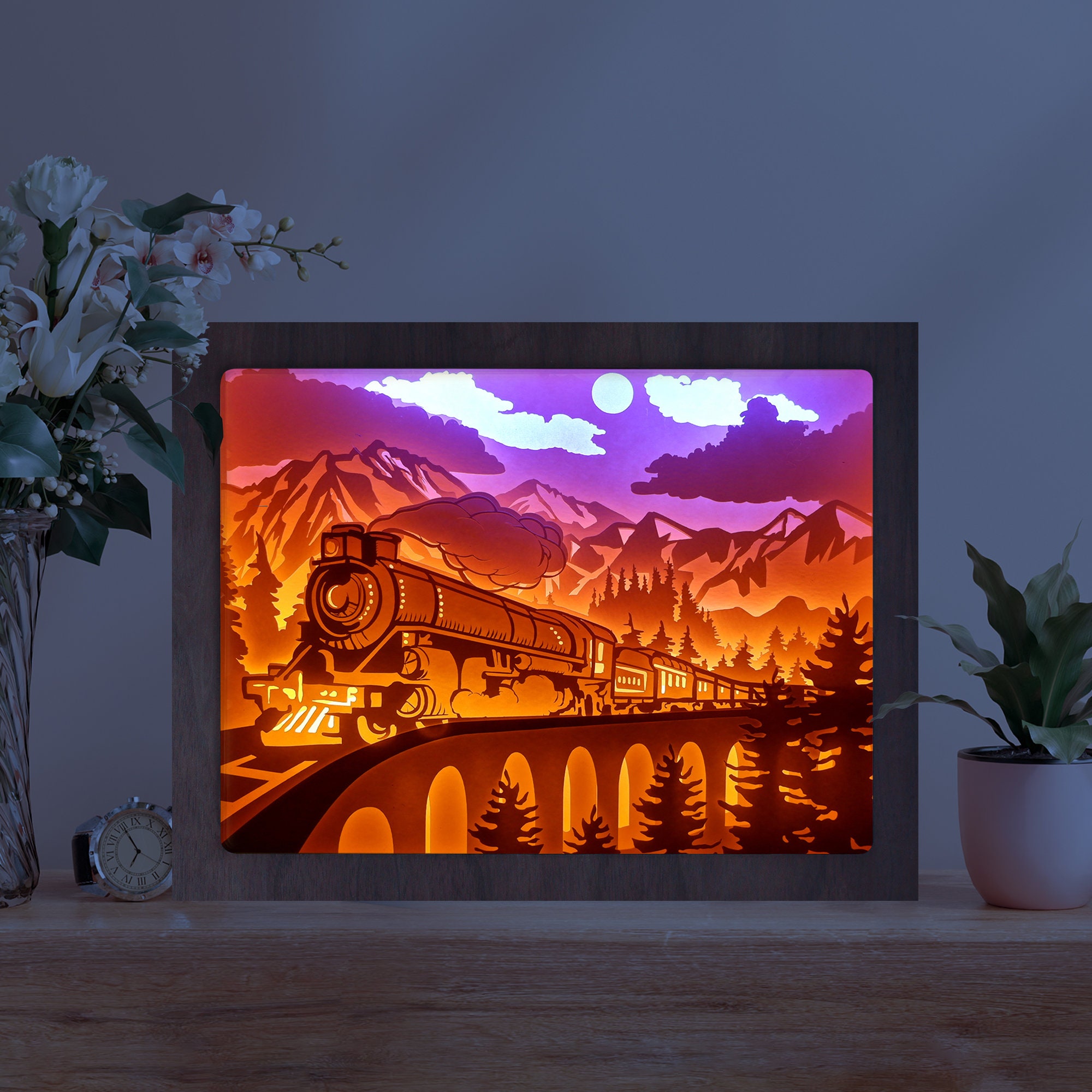 Old Train 1 Shadow Box Svg Sunset Paper Cut Light Box Shadow - Etsy ...