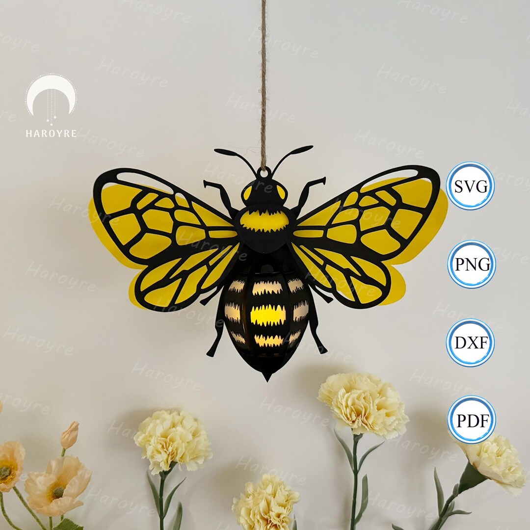 Bee Lantern for Home Decoration, Bee Lantern Shadow Box SVG for Cricut ...
