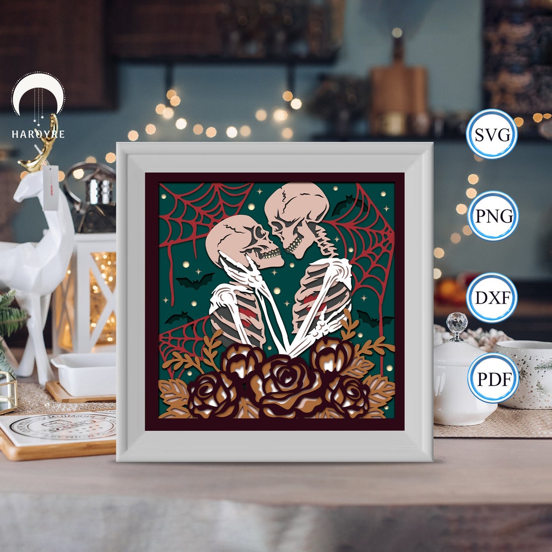 Skeletons Shadow Box Svg, Halloween Paper Cut Light Box, Shadow Box ...