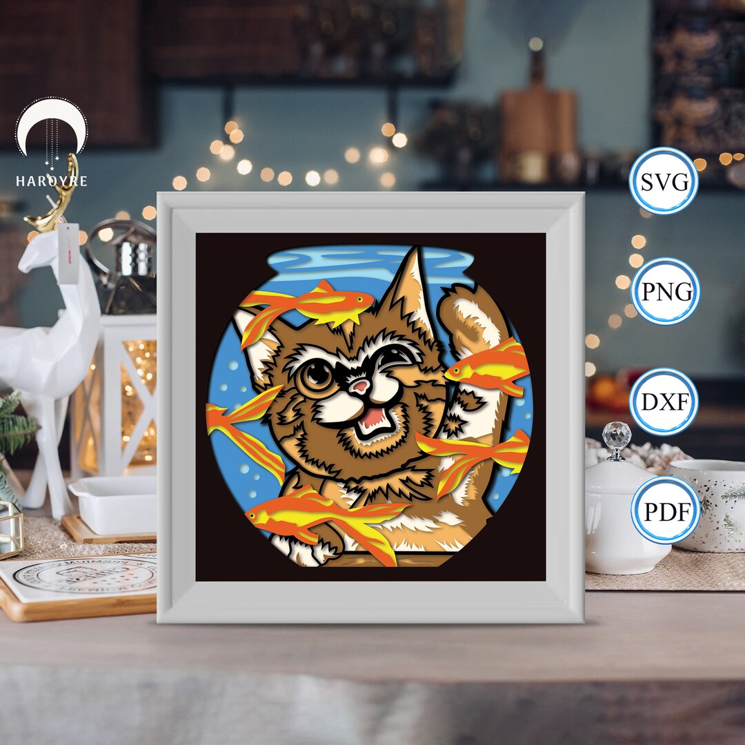 Cat Portraits Shadow Box Svg, Cat Paper Cut Light Box, Shadow Box ...
