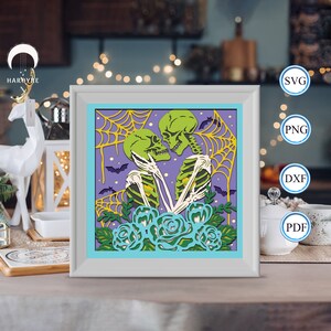 Skeletons Shadow Box Svg, Halloween Paper Cut Light Box, Shadow Box ...