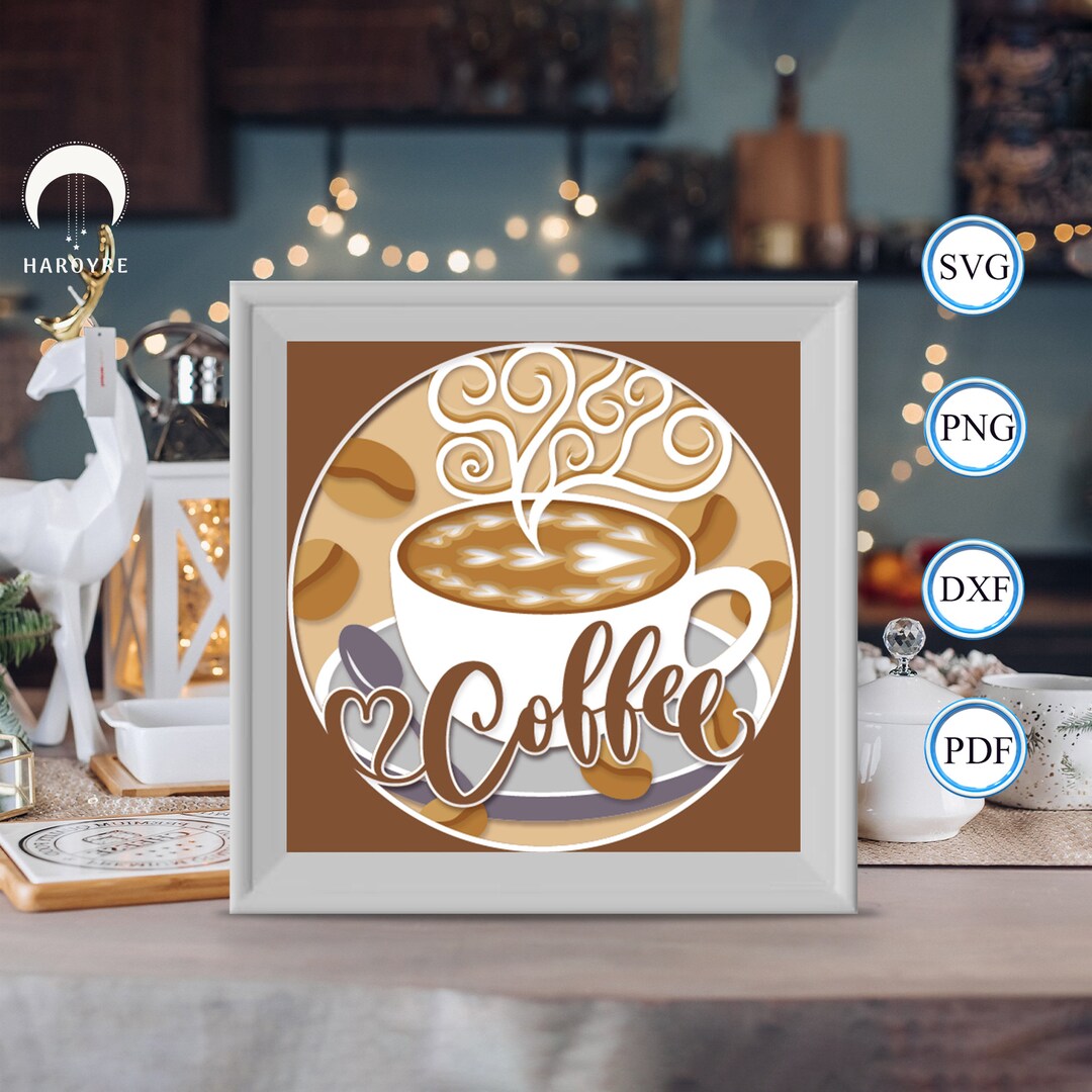 Coffee Shadow Box Svg, Coffee Paper Cut Light Box, Shadow Box Template ...