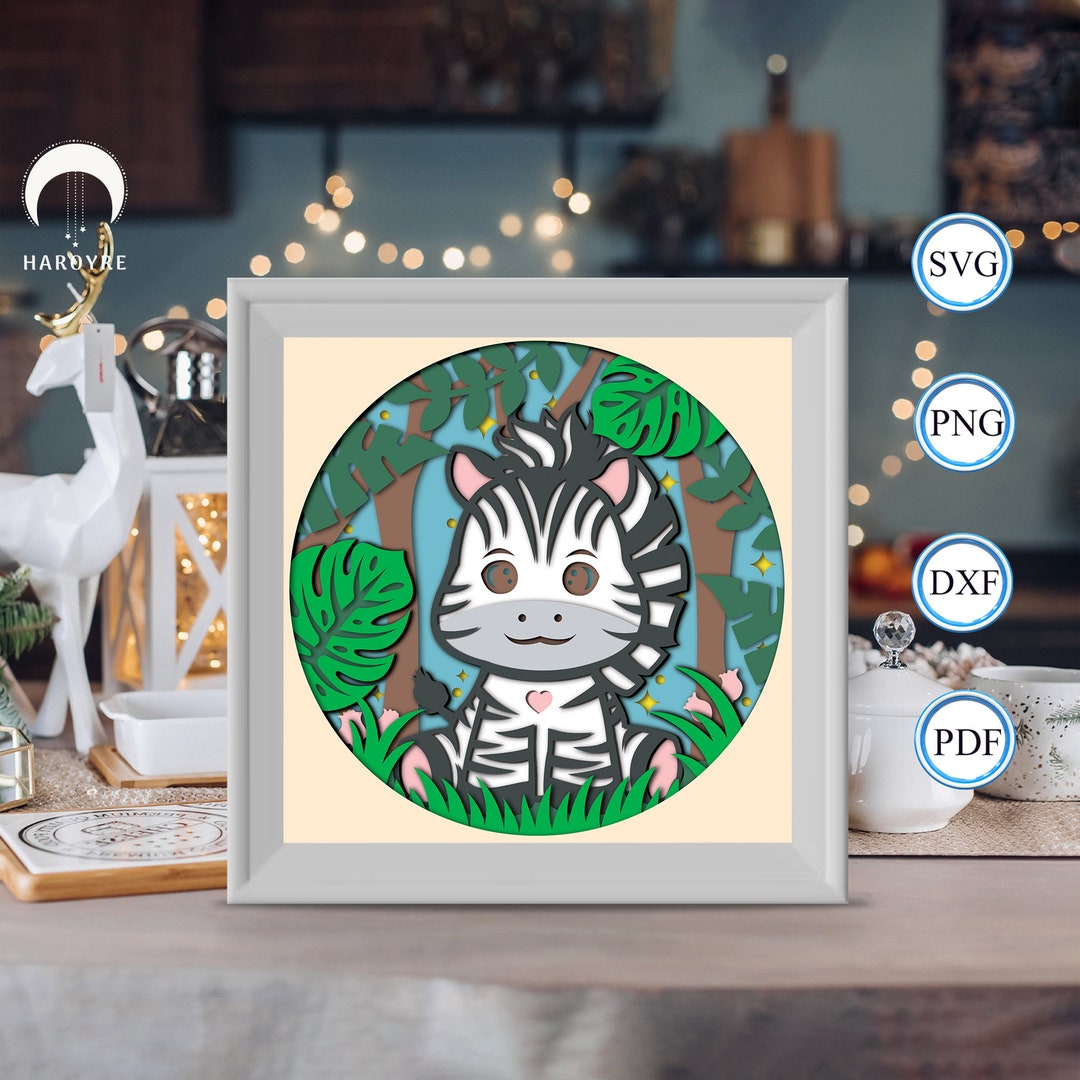 Zebra Jungle Shadow Box Svg, Jungle Paper Cut Light Box, Shadow Box ...