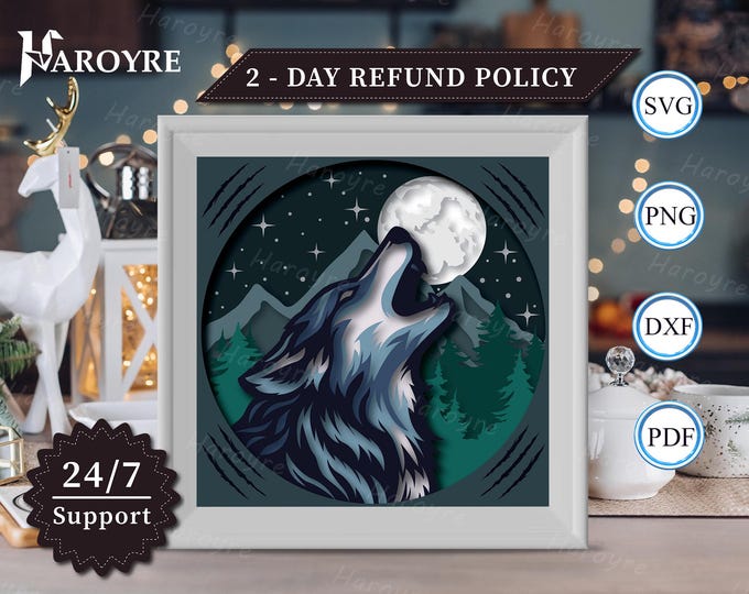 3D Wolf Shadow Box Templates, Wolves Svg Layered for Cardstock ...