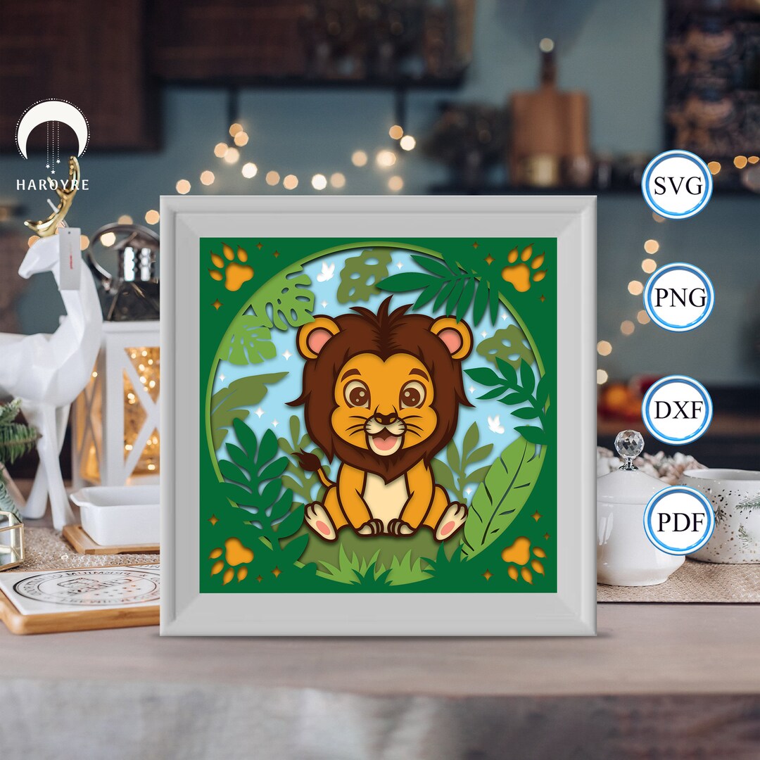 Lion Jungle Shadow Box Svg, Lion Paper Cut Light Box, Shadow Box Template for Cicut DIY, 3D ...